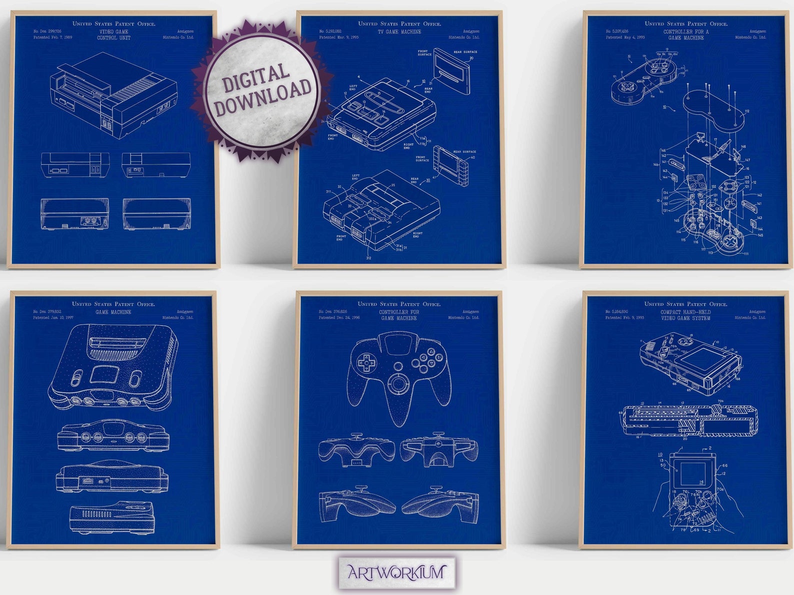 Retro Video Games Console Set of 6 Patent Prints [vol. 1 - Blueprint ...