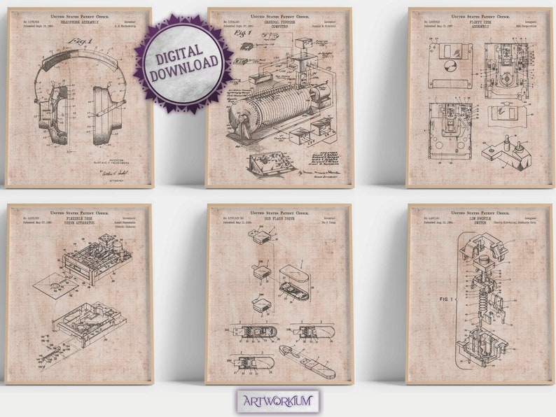Computer Patent Prints Set: Vintage Electronics Wall Art [volume 3 ...