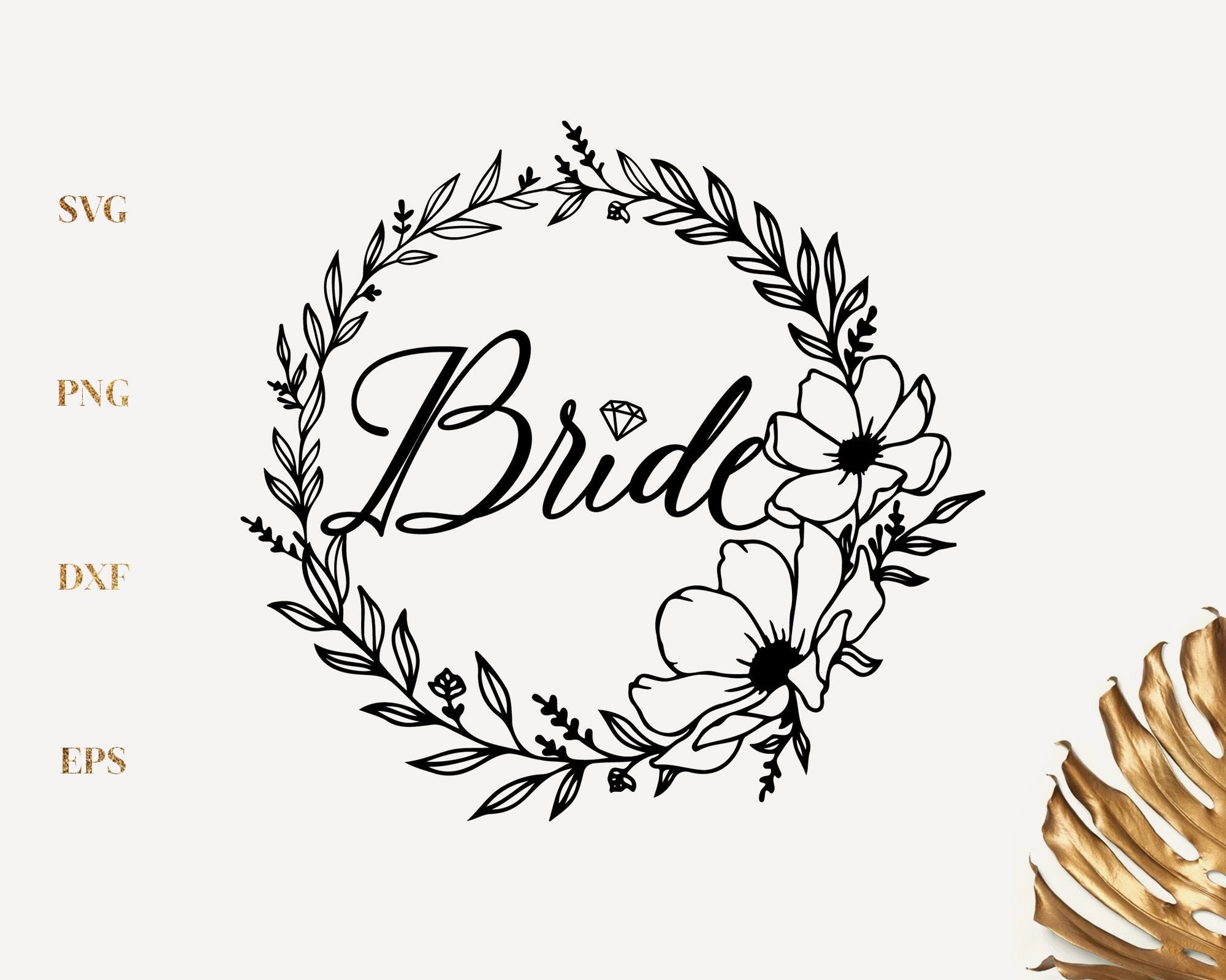 Bride SVG Wedding SVG file Bride flowers wreath svg dxf and | Etsy