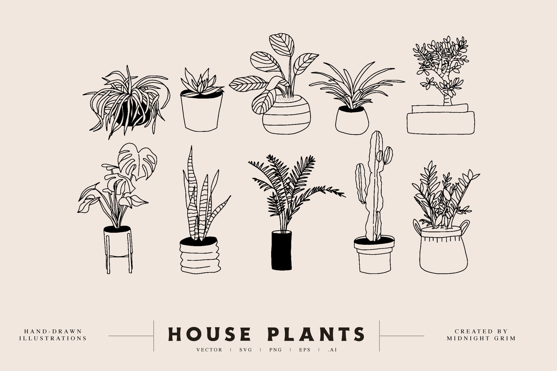 Plants Illustration - Cricut, Silhouette, SVG, Laser, Plotter, Plant ...