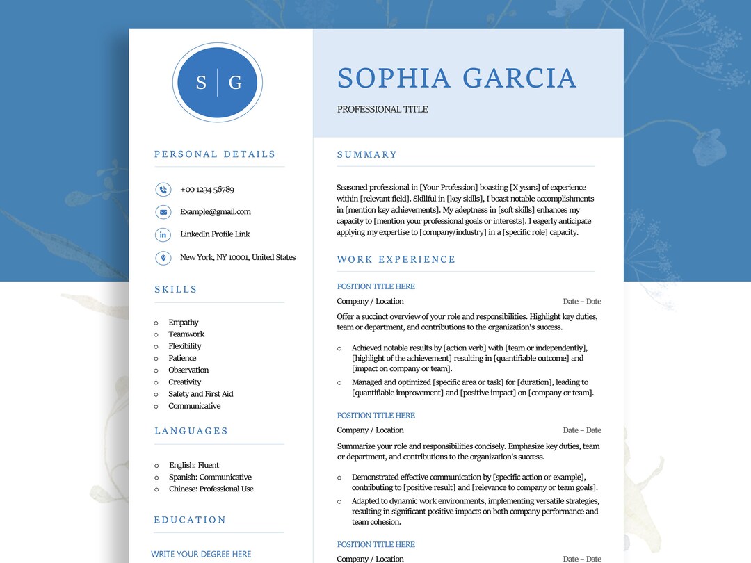 Modern Resume & CV Template for Word and Google Docs Professional Design, Executive Style ...