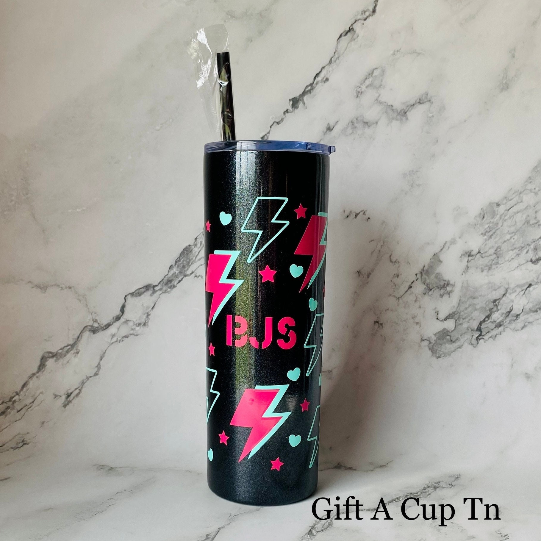 New Retro Lightning Bolt Monogram Tumbler - Etsy