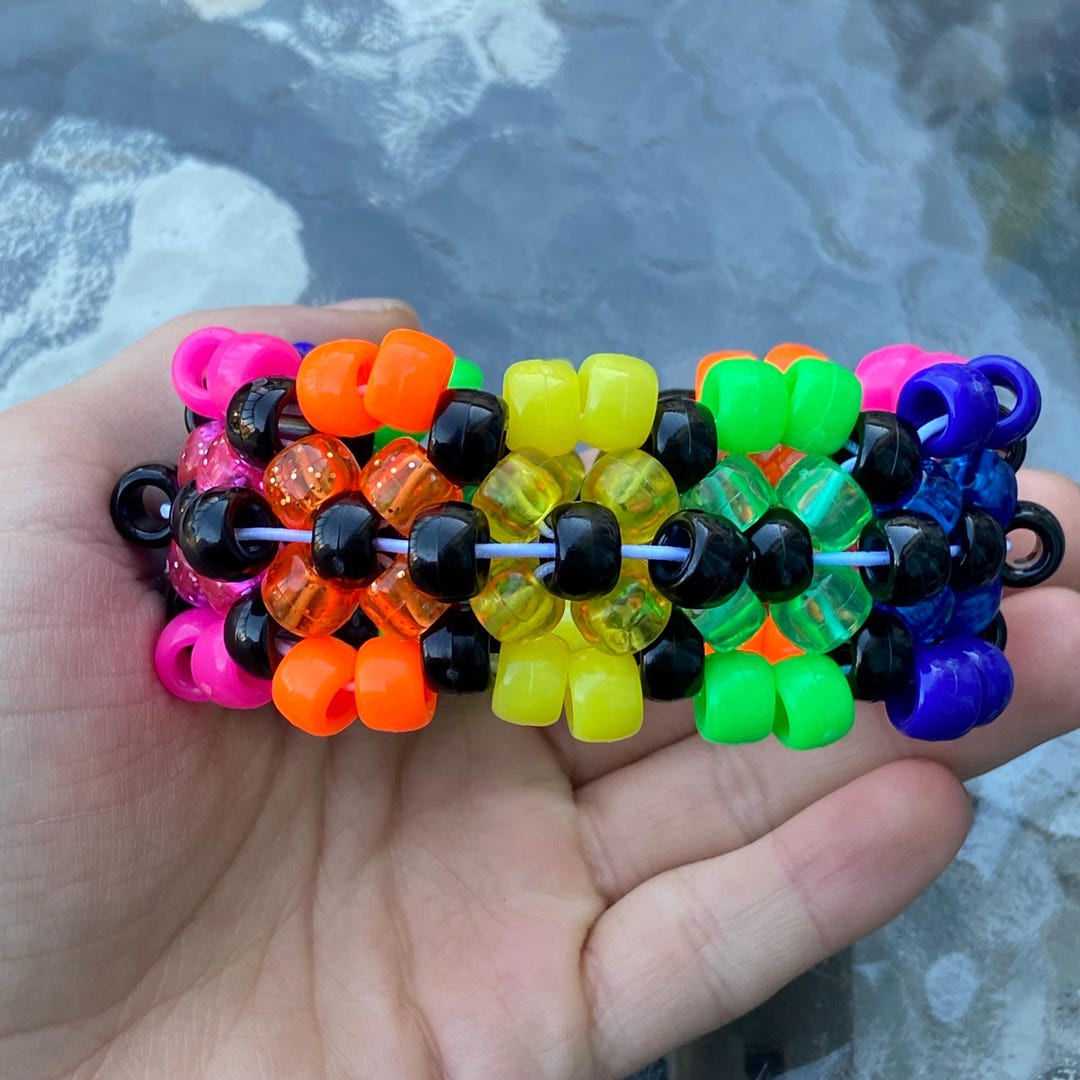 Neon Black and Rainbow Kandi Cuff - Etsy