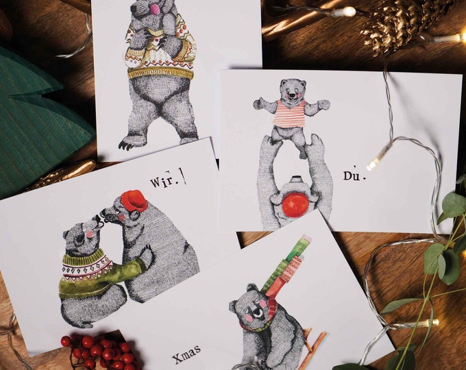 4 Bear Postcards in a Set - Etsy