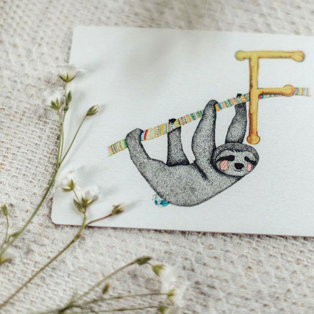 Letter F, Sloth, Wooden Card - Etsy