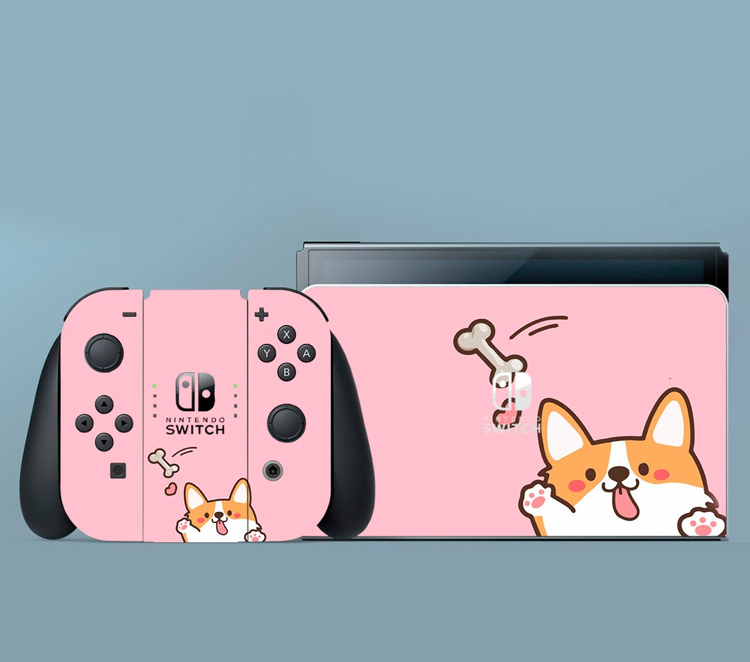 Cute Dog Nintendo Switch Vinyl Sticker Pink Pattern Joy Cons Leaf Skin ...