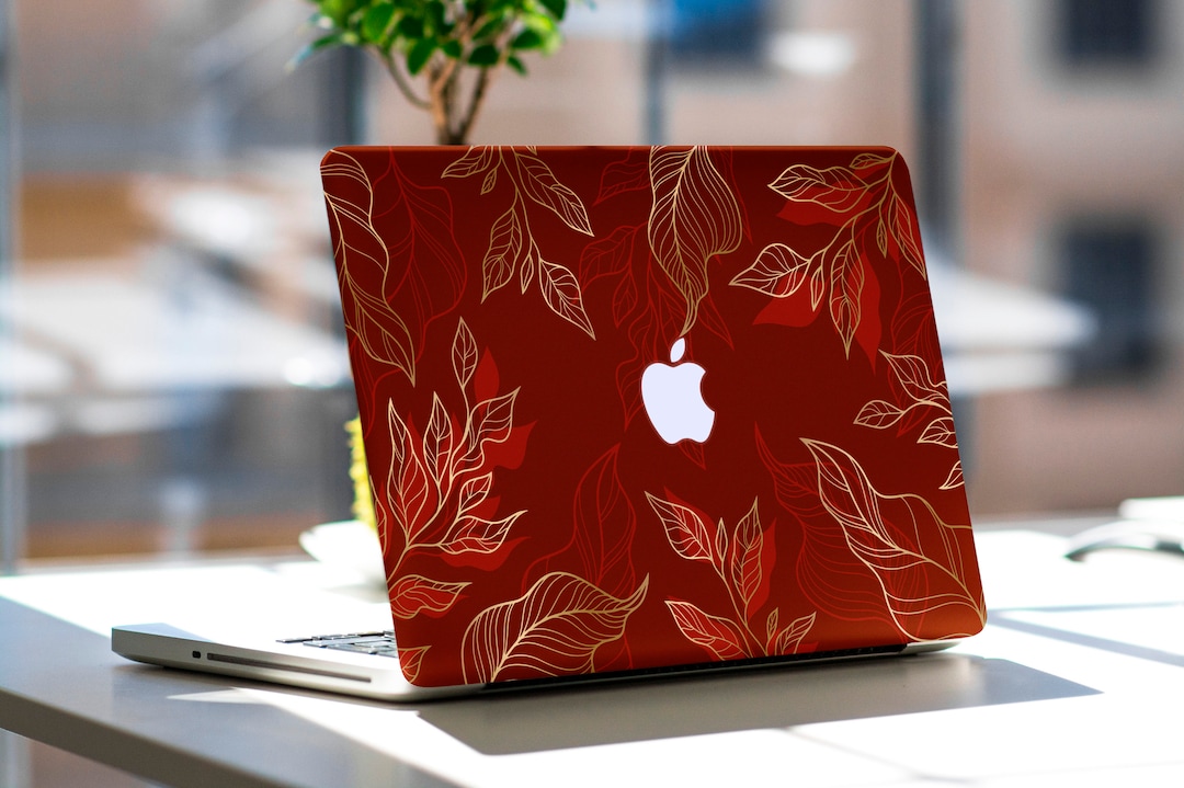 Gold and Nature Line Art Ink Drawing MacBook Skin Red MacBook Pro 13 ...