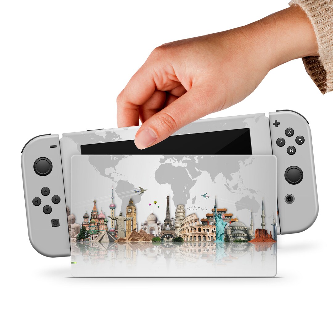 World Map Nintendo OLED Skin, Travel Nintendo Switch Grey Color Joycons ...