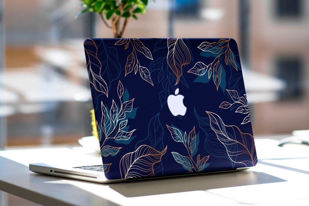 Gold and Nature Line Art Ink Drawing MacBook Skin Blue MacBook Pro 13 ...