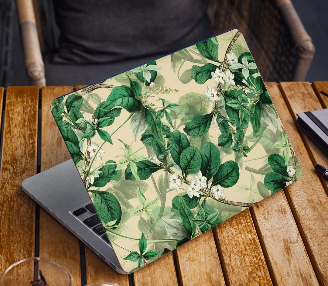 Green Leaves Skin Laptop White Floral Notebook Vinyl Dell XPS HP Envy ...