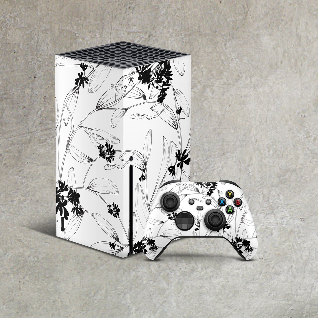 White Floral Texture Xbox One X Skin Xbox One S Black Pattern Skin Xbox ...