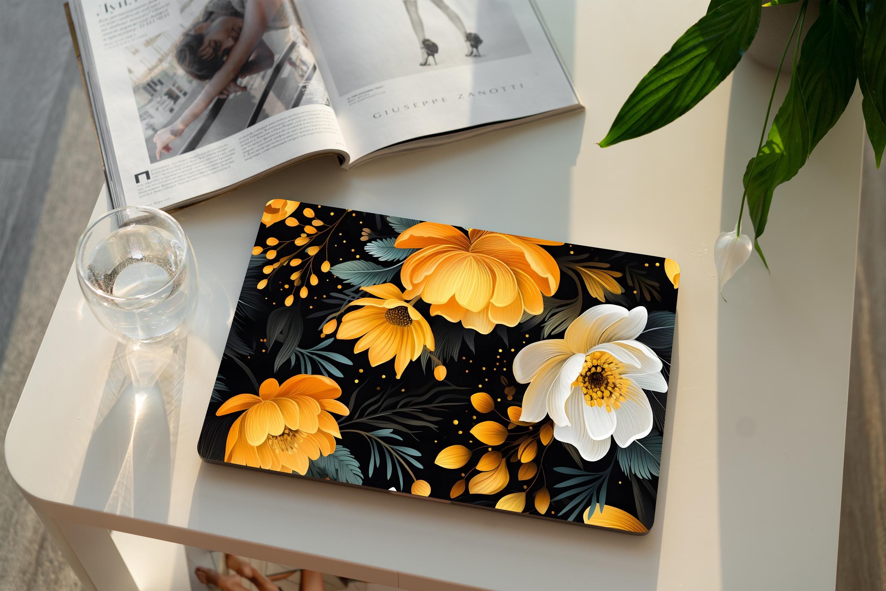 Floral Skin Laptop Black Notebook Vinyl Dell XPS HP Envy Lenovo Asus ...