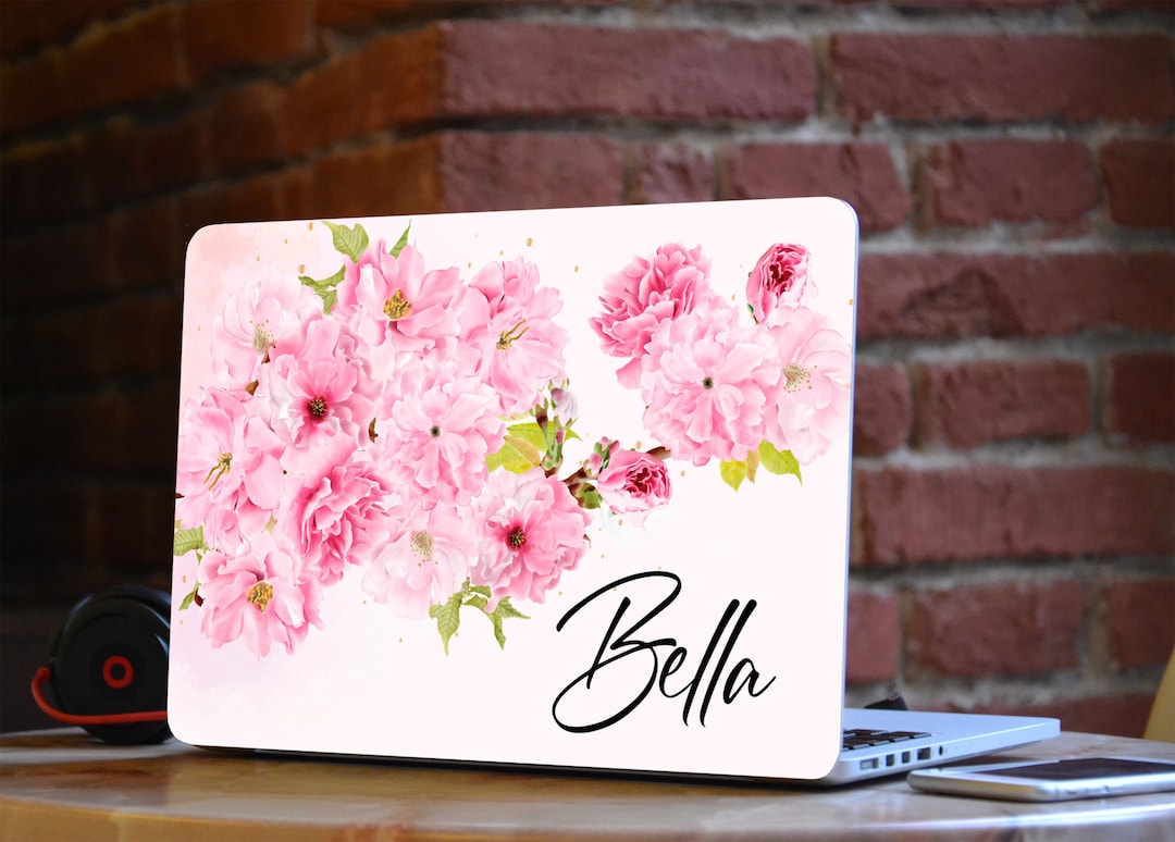 Personalize Pink Laptop Skin for Girl Watercolor Cherry Blossom Flower ...