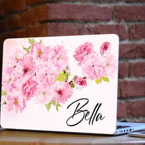 Personalize Pink Laptop Skin for Girl Watercolor Cherry Blossom Flower ...