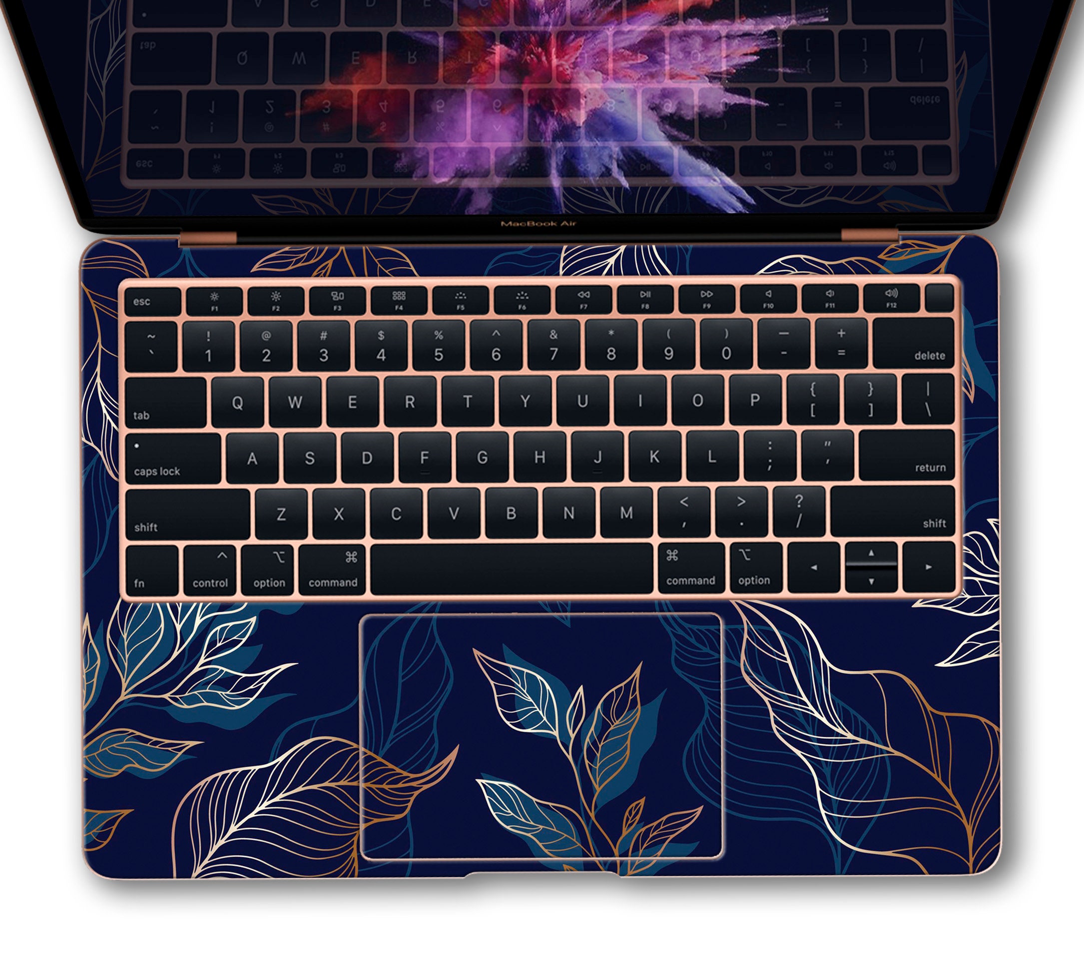 Gold and Nature Line Art Ink Drawing MacBook Skin Blue MacBook Pro 13 ...