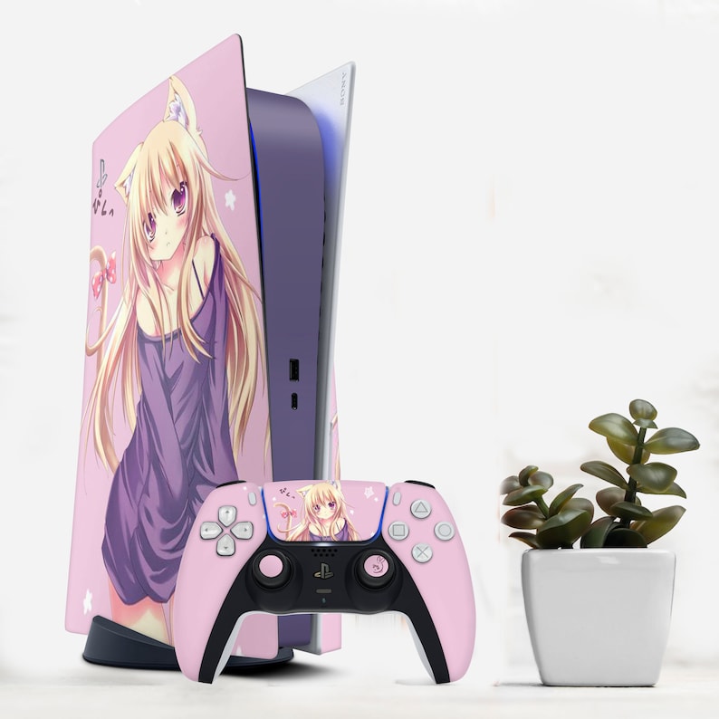 PS5 Anime Skin Girl Console & Controller, Cute Pastel Pink Girl ...