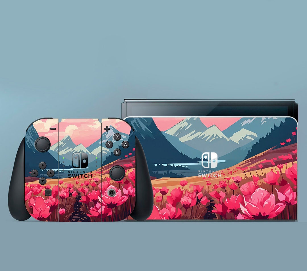 Pink Floral Skin for Oled Nintendo Switch Mountains Nintendo Skin Wrap Oled Switch Console Cover ...