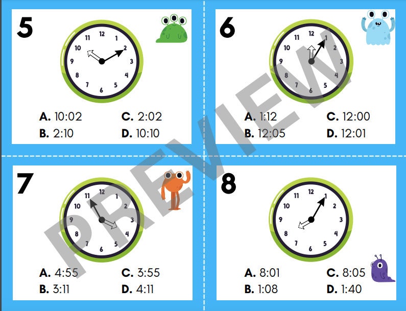 Telling Time Task Cards - Etsy