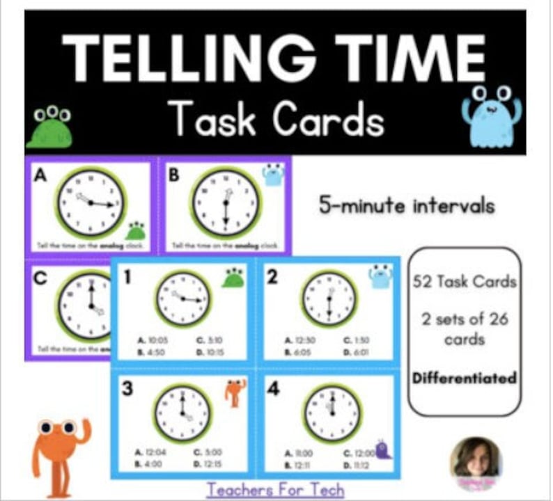 Telling Time Task Cards - Etsy