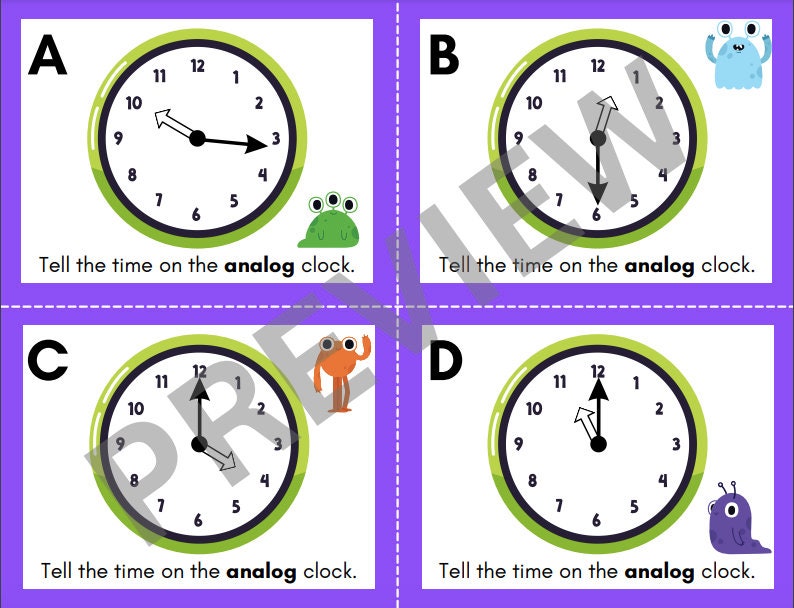Telling Time Task Cards - Etsy