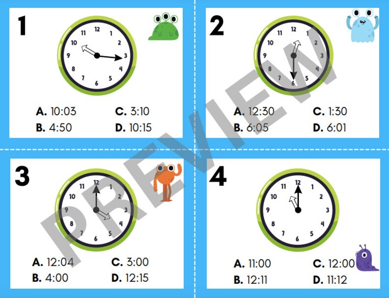 Telling Time Task Cards - Etsy
