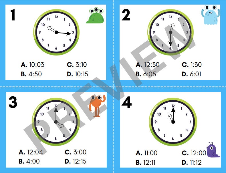 Telling Time Task Cards - Etsy