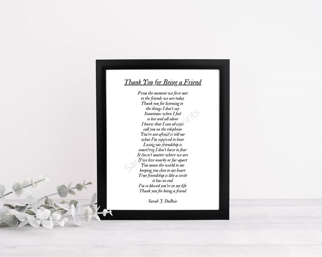 Poem Digital Print/instant Download-thank You for Being a Friend Poem ...