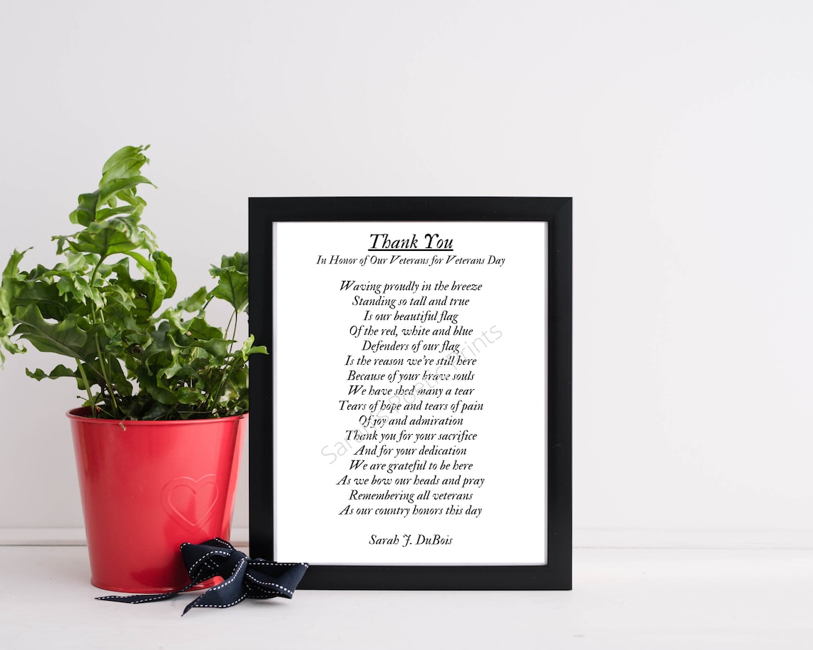 Veterans Day Poem Print: Thank You Gift for Veterans (digital Download ...
