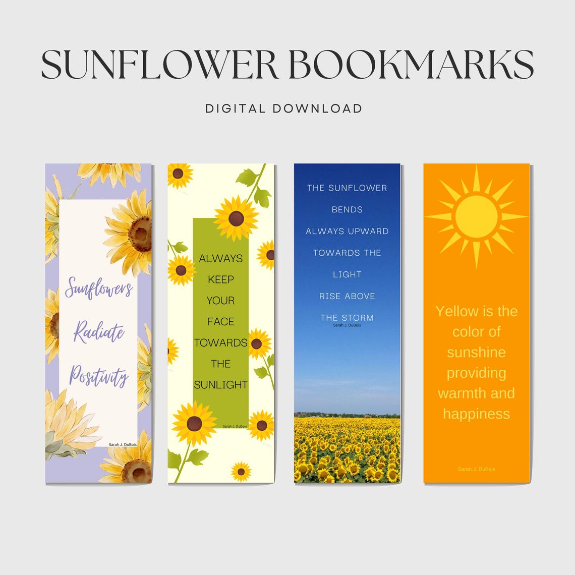 Sunflower Bookmarks With Poems - Printable Reading Accessory (digital ...