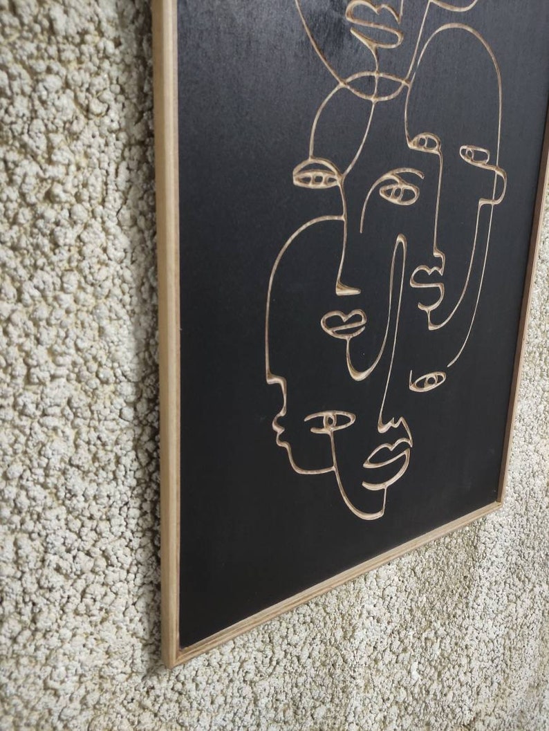 CARVED One Line Faces Wood Art Wood Wall Art Wall Decor - Etsy
