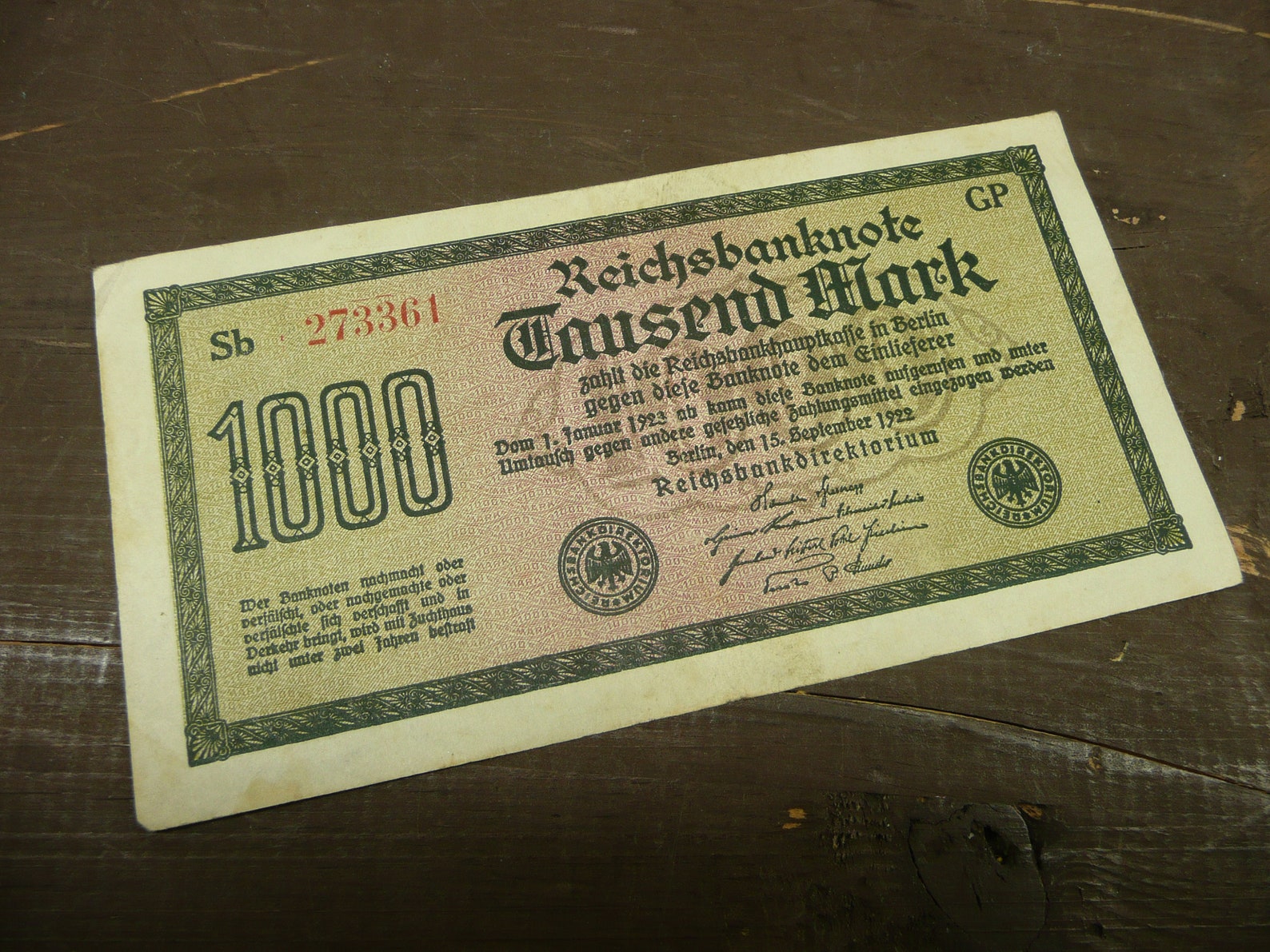 1922 1000 Mark Bank Note Reichsbanknote Thousand Mark | Etsy
