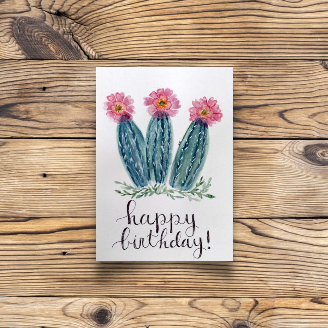 Handmade Cactus Birthday Card | Custom Variations Possible - Etsy