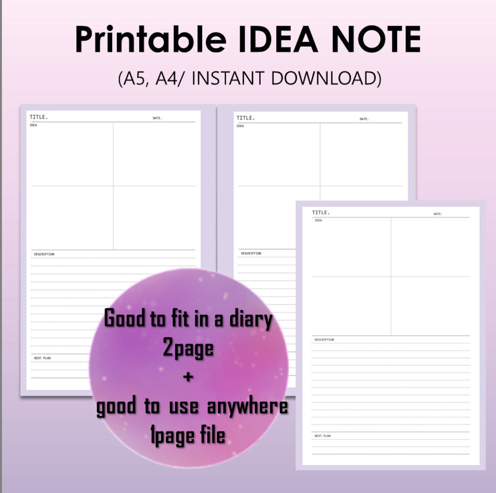 Printable Idea Note(1page+2page/ A4, A5) - Etsy
