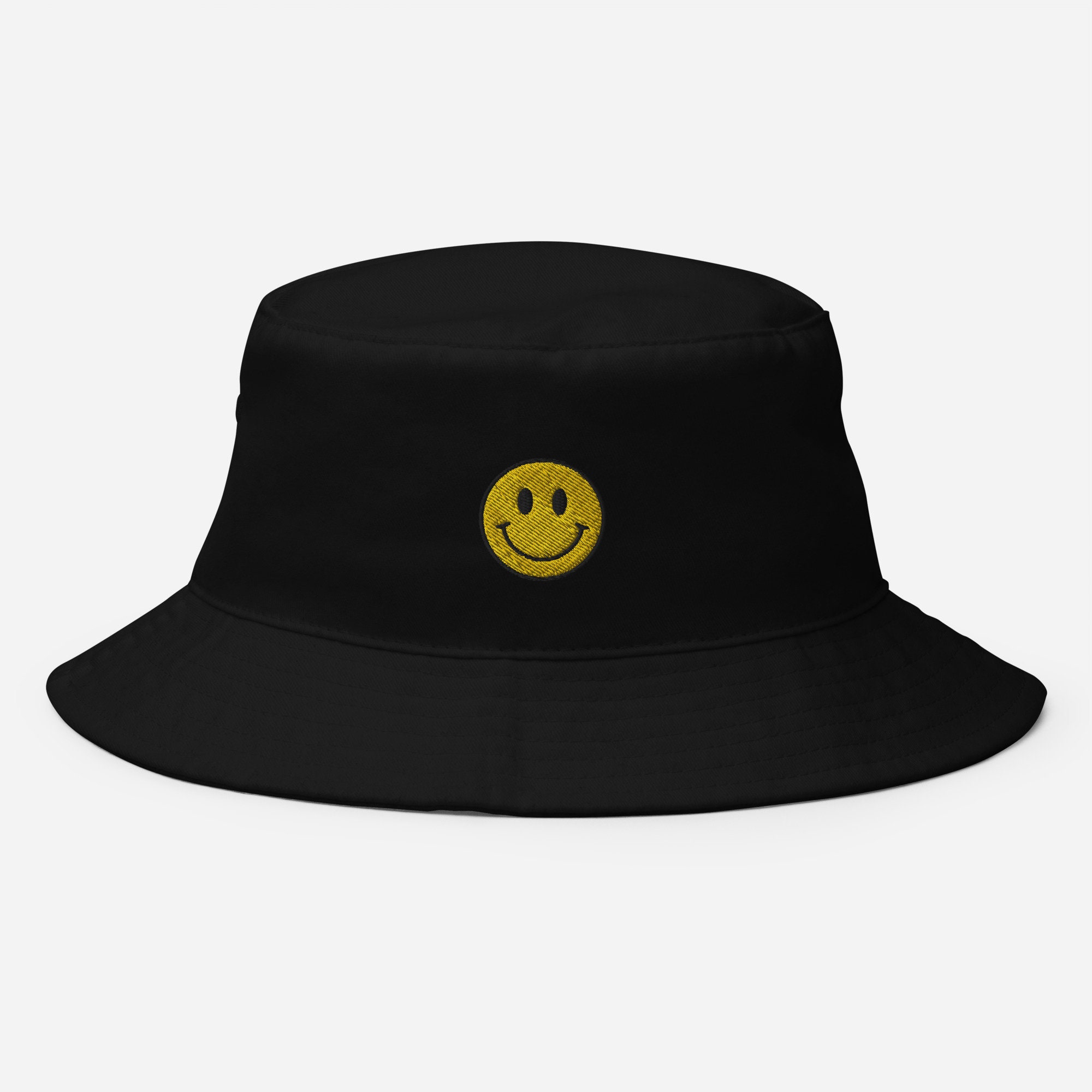 Smiley Face Embroidered Bucket Hat | Black Navy White Bucket Hats ...