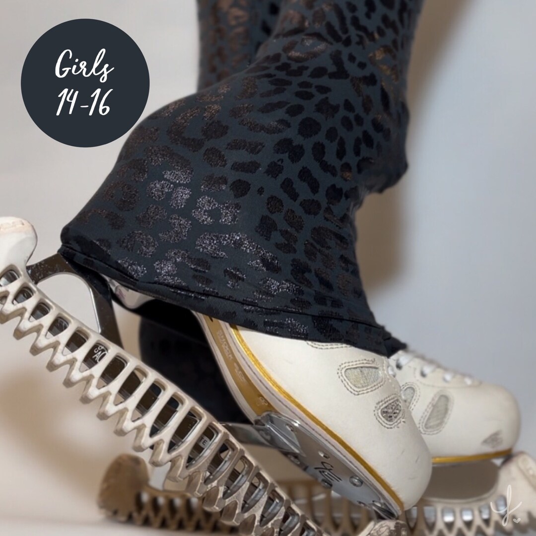 Black Leopard Print Over the Boot High-waisted Figure Skating Leggings ...