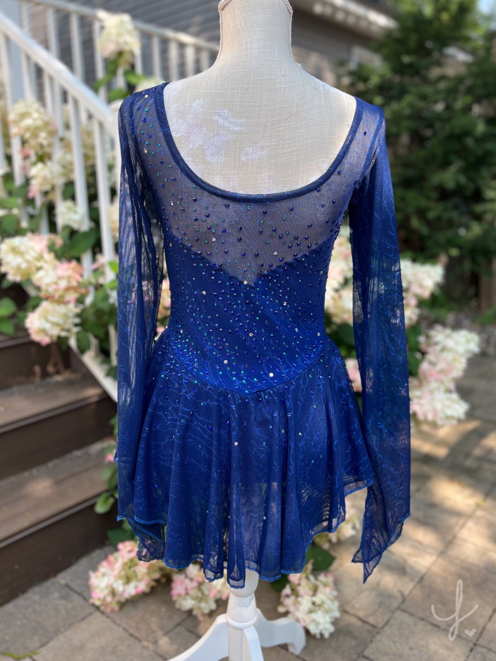 Custom Competition Figure Skating Dress, Long Sleeve Navy Blue Ice Skating Dress, Adult Figure ...