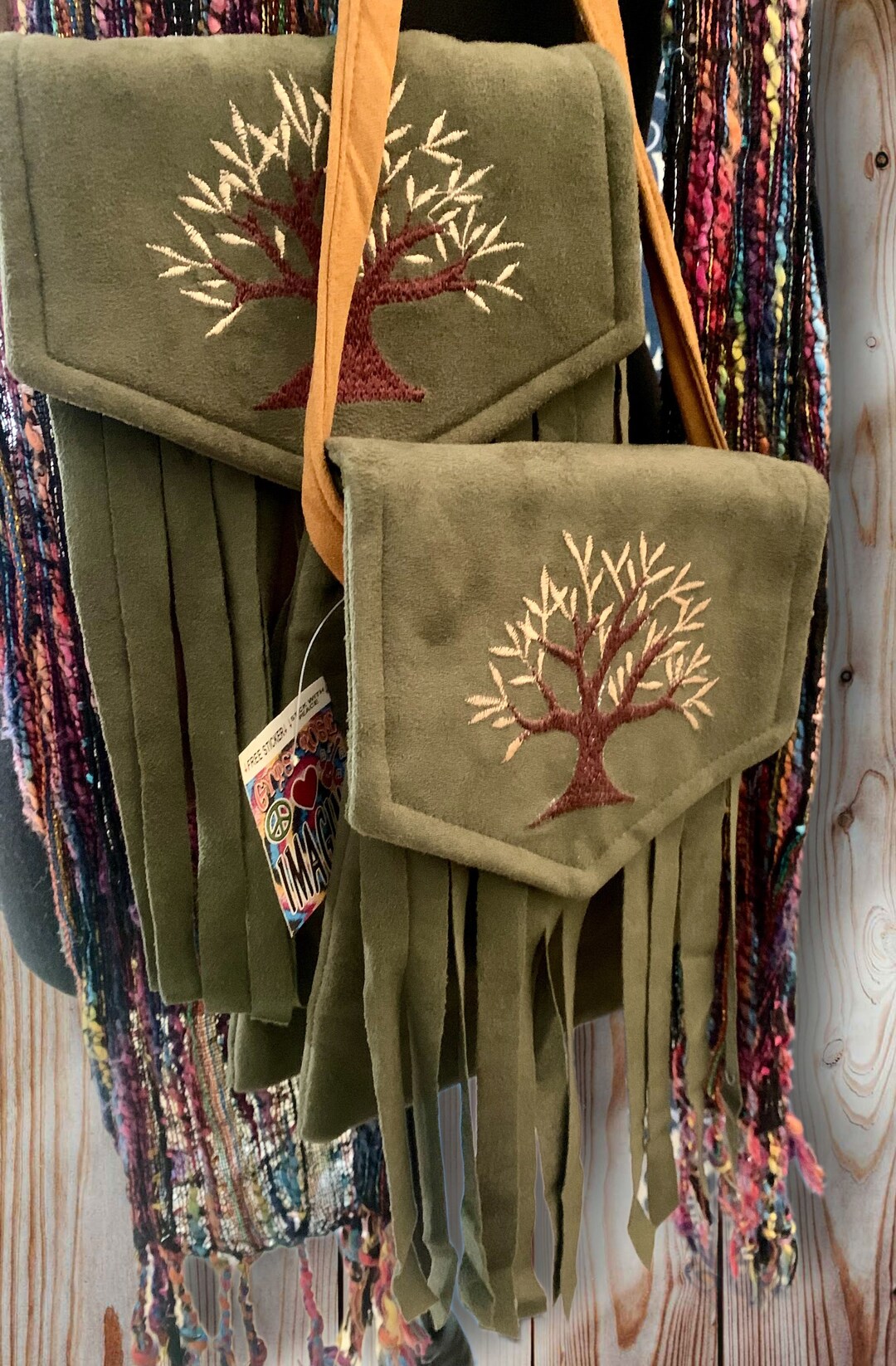 Vegan Chic Pseudo Suede Fringe Embroidered Sacred Tree 2-pocket ...