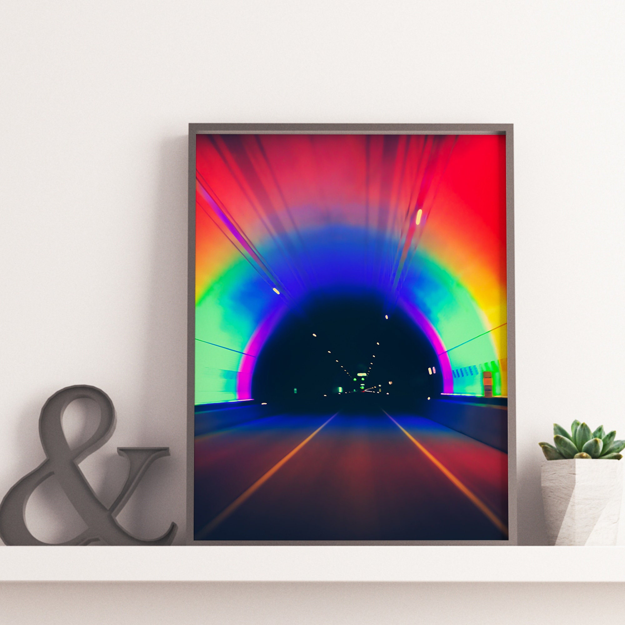 Rainbow Light Tunnel Picture Printable Wall Art, Color Digital Photo ...