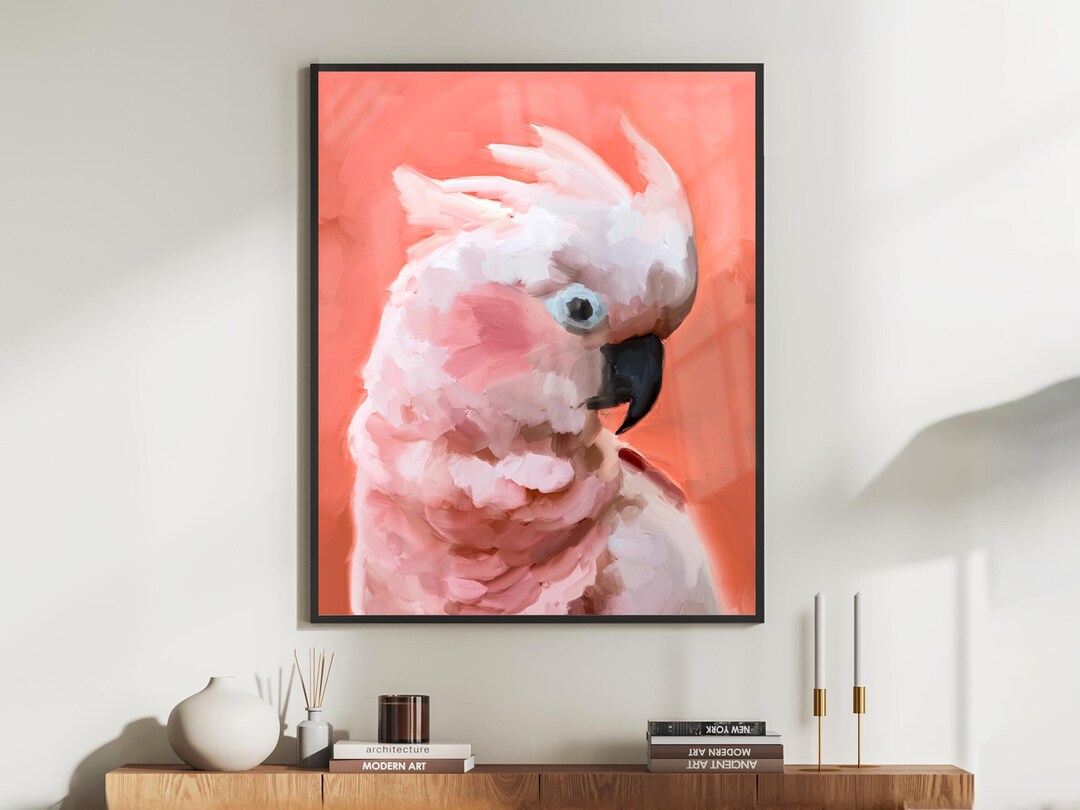 Blush Cockatoo – Tropical Bird Art Print, Hand-illustrated Pink Parrot ...