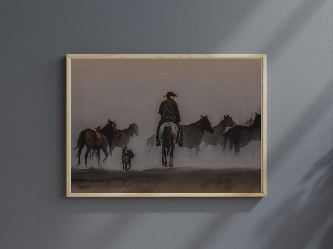 Western Cowboy & Horses – Moody Ranch Wall Art, Rustic Western Print ...