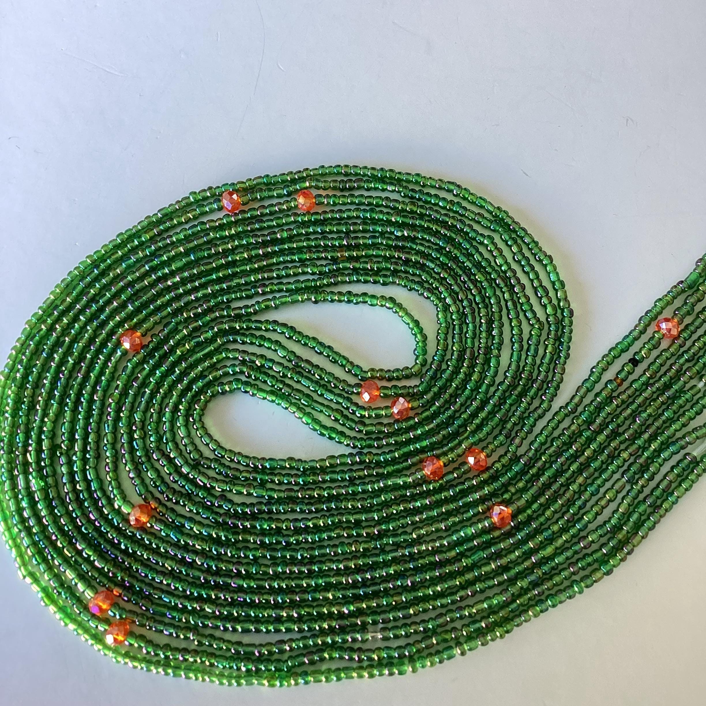 Green & Orange Glass Fertility Waist Beads - Tie On, up to 50 Inches - Etsy