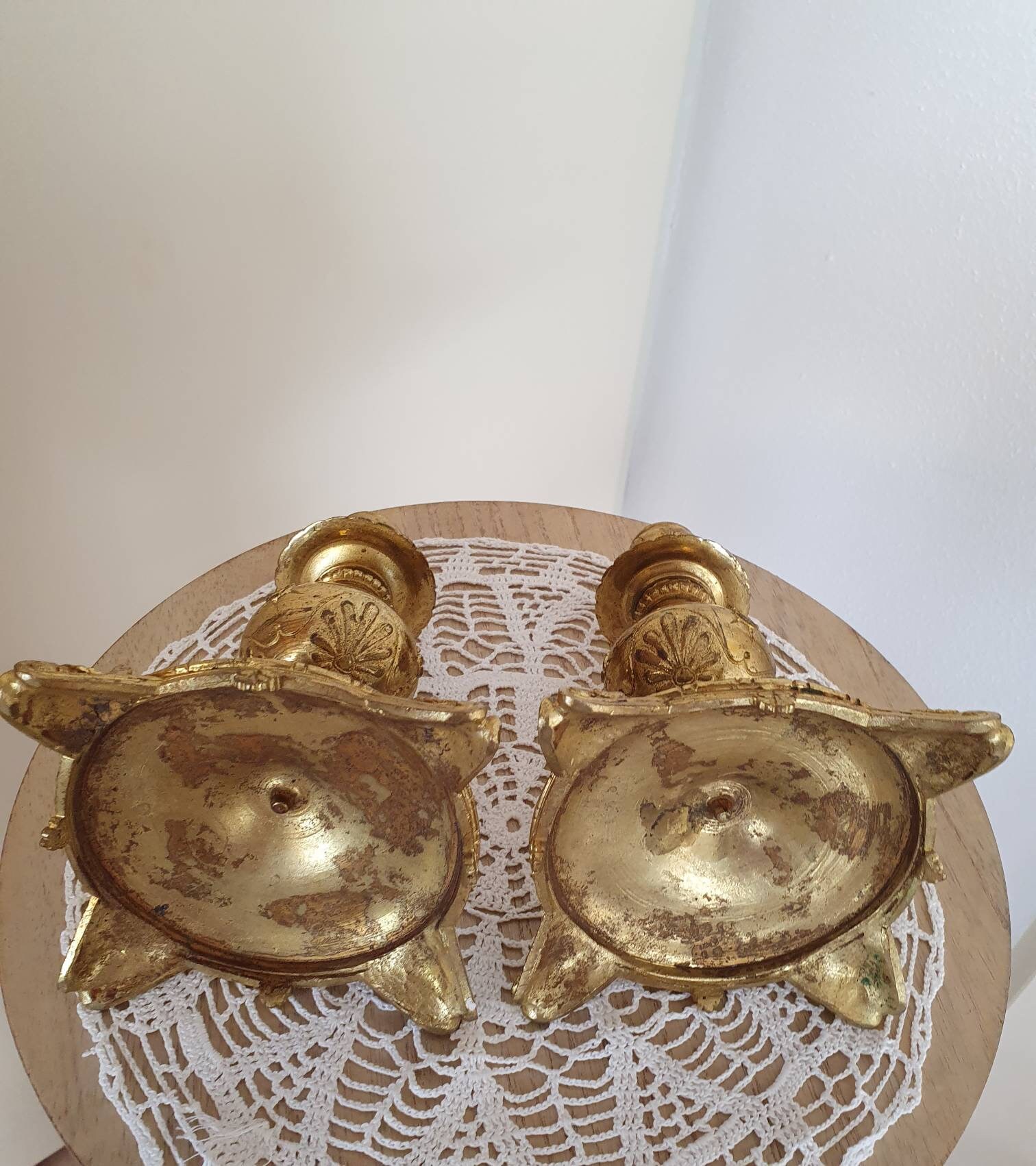 Pair of Antique Fire Gilded Candlesticks - Etsy