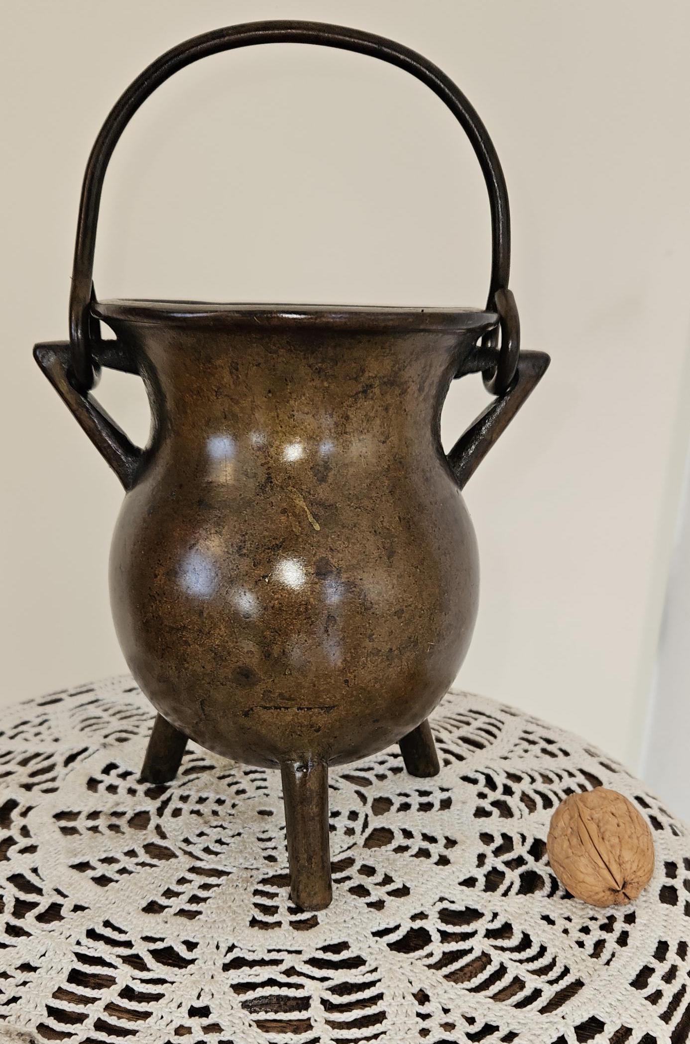 Antique Bronze Cooking Pot - Grape (witches Cauldron) With Original ...
