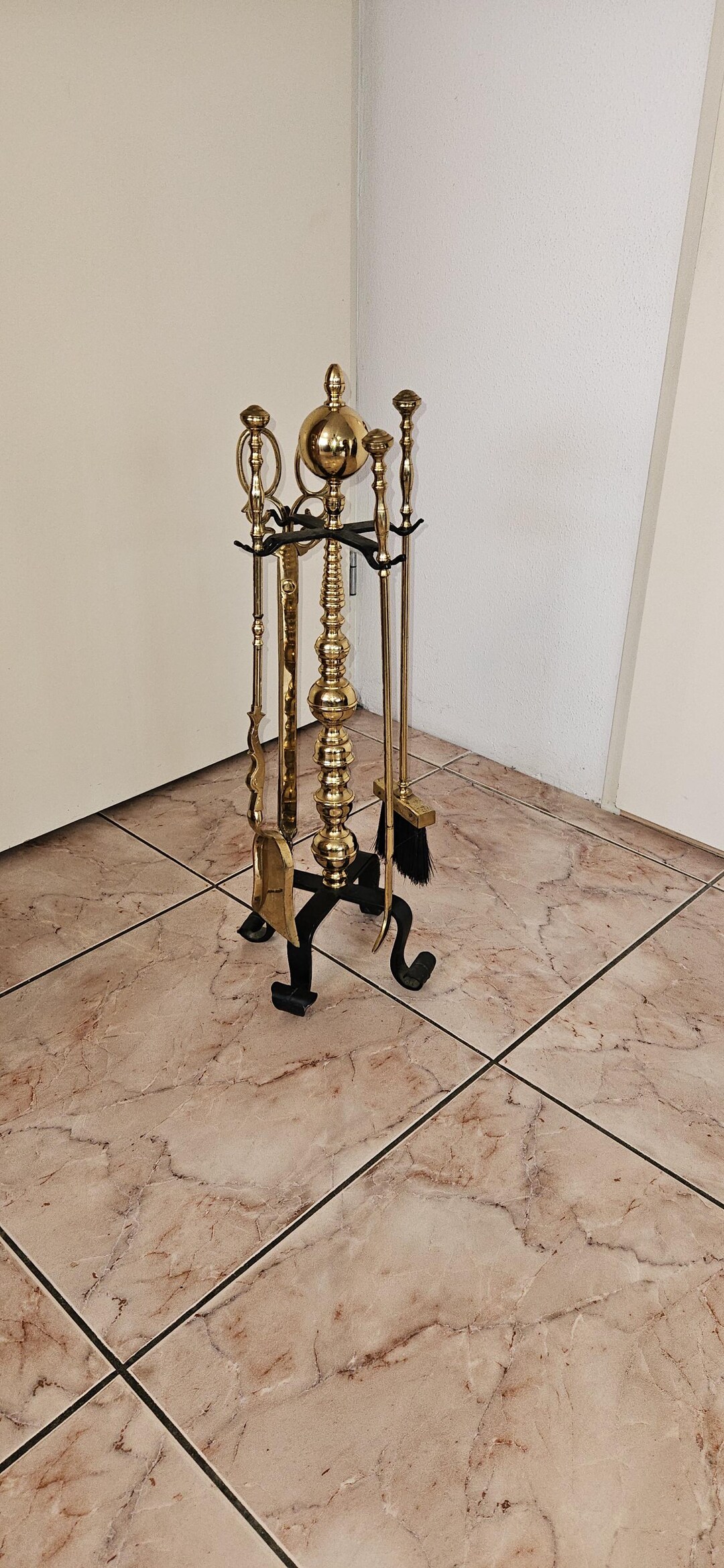 Vintage Brass and Iron Fireplace Set - Etsy