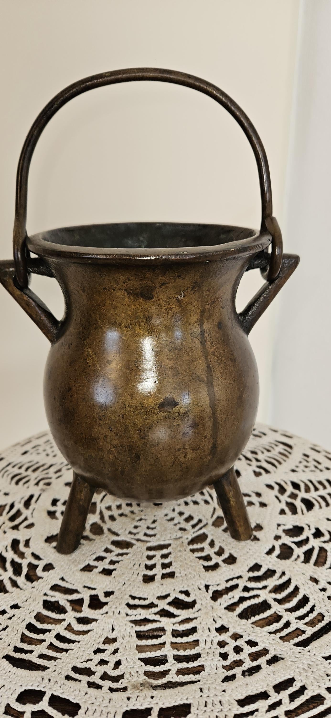 Antique Bronze Cooking Pot - Grape (witches Cauldron) With Original ...