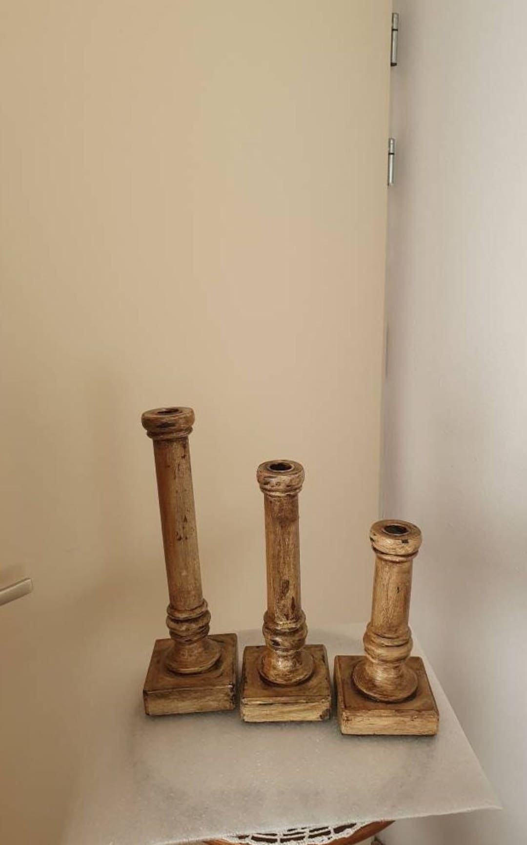 Set of Three Wooden Candlesticks - Etsy