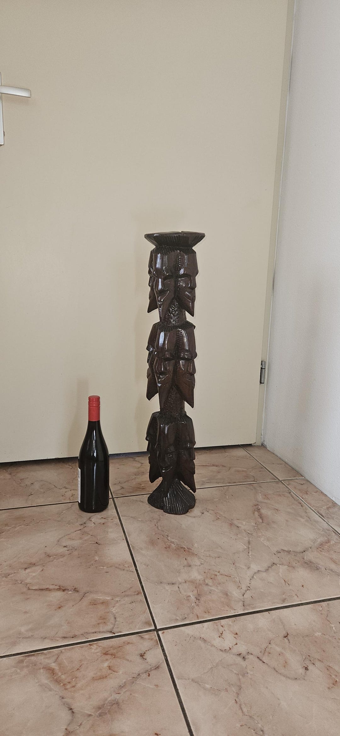 African Solid Wood Totem Column With 12 Heads - Etsy
