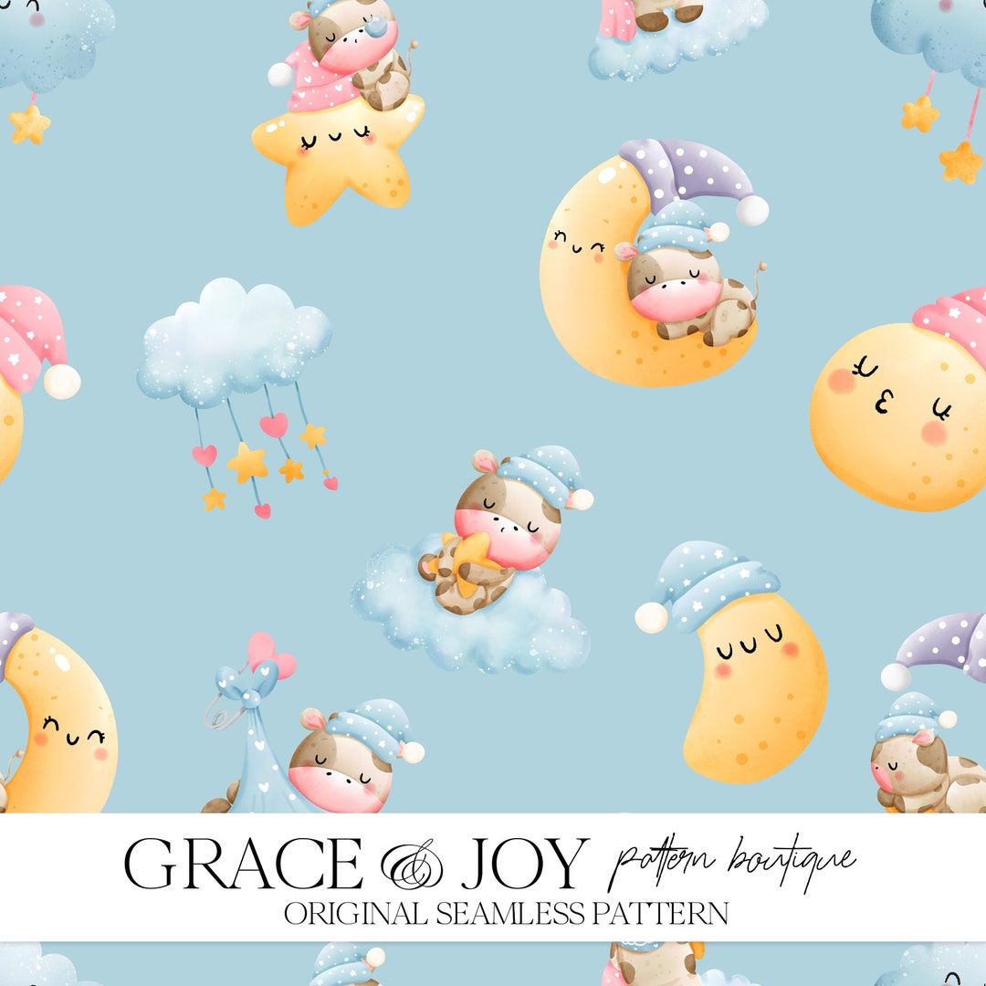 Baby Cow Nursery Seamless Pattern - Cute Pattern, Baby Animal, Child ...