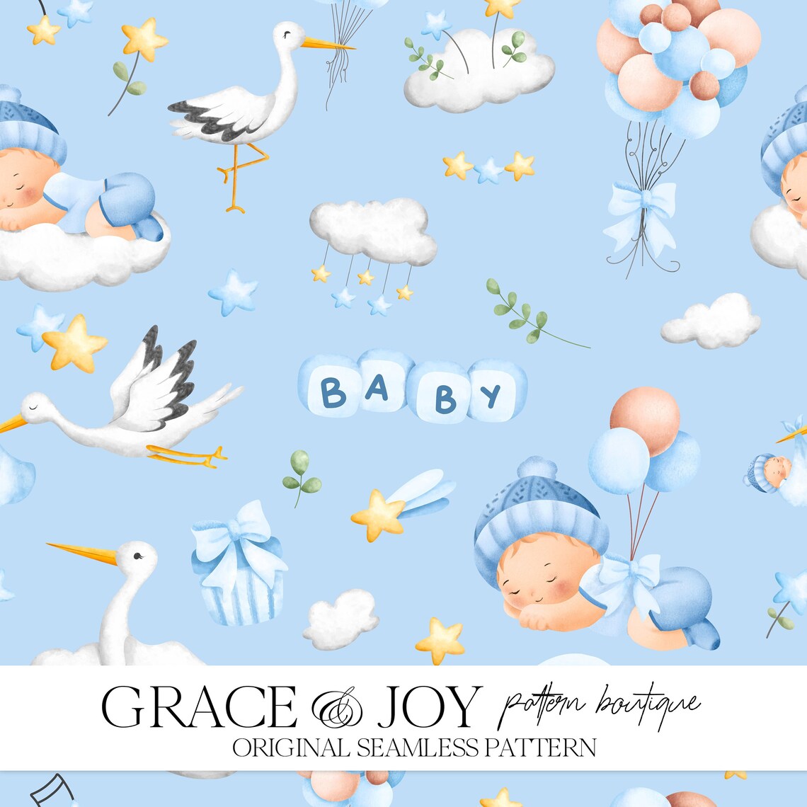 Baby Boy Nursery Seamless Pattern - Commercial Use, Digital Download ...