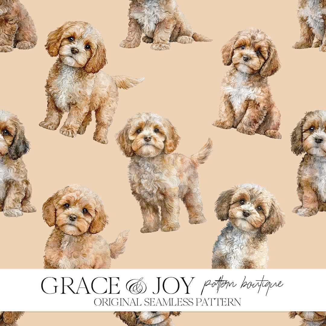 Cute Cockapoo Dog Seamless Pattern - Unique Commercial Use Print on ...